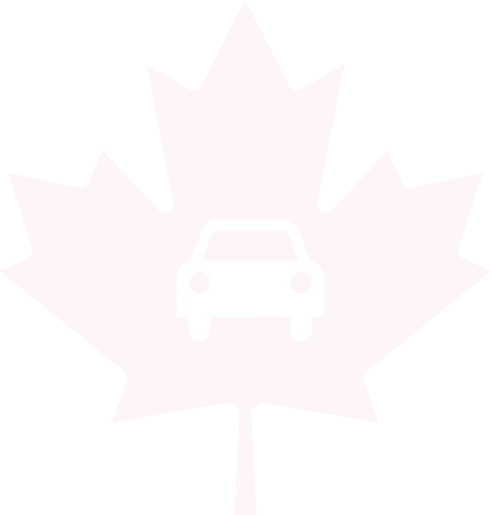 A red maple leaf with a white silhouette of a car in the center ...